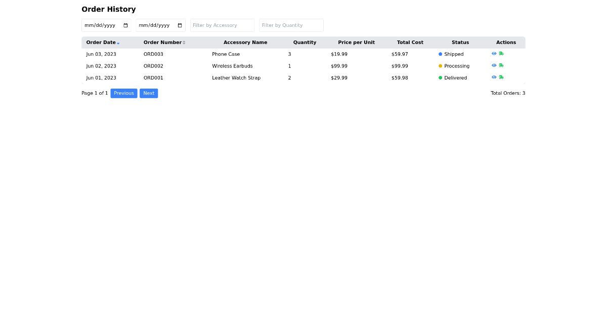 Order History Table - Free React, Tailwind Component