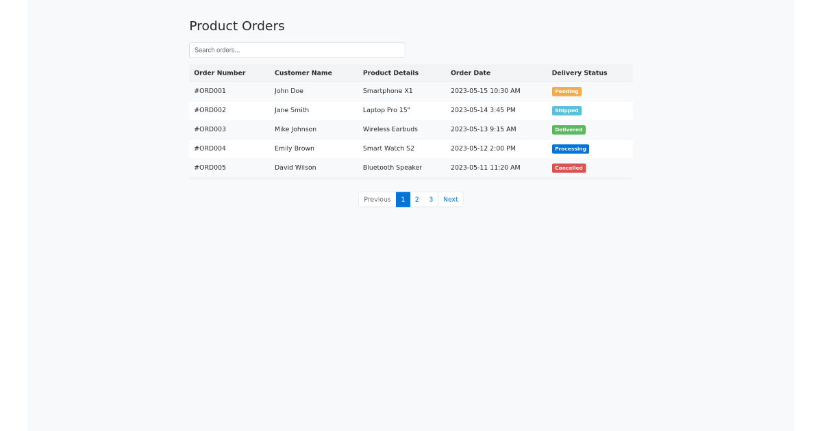Product Orders List - Free Html, Bootstrap Component