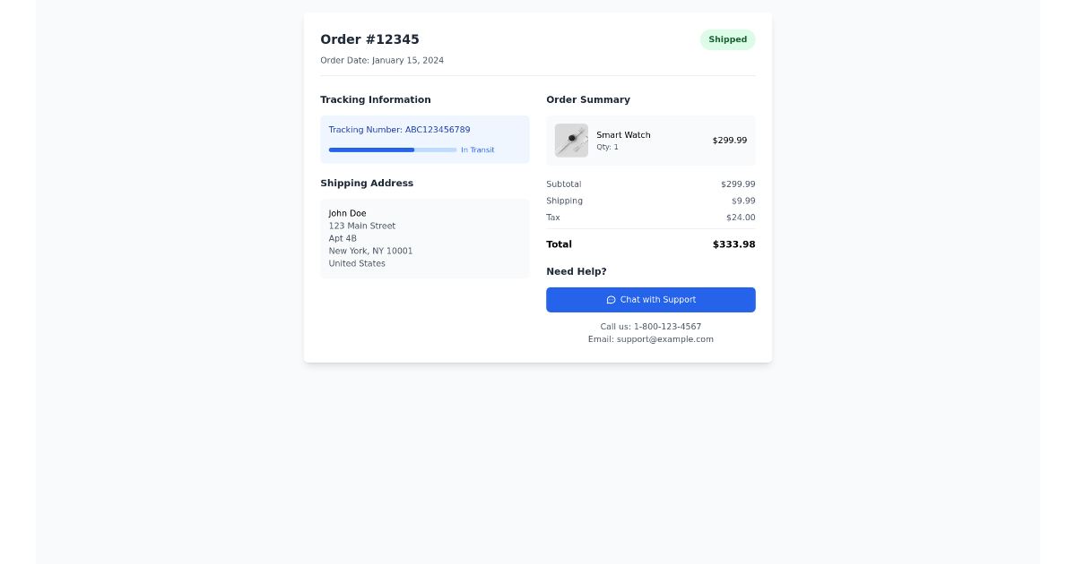 Shipment Confirmation Interface - Free Html, Tailwind Component