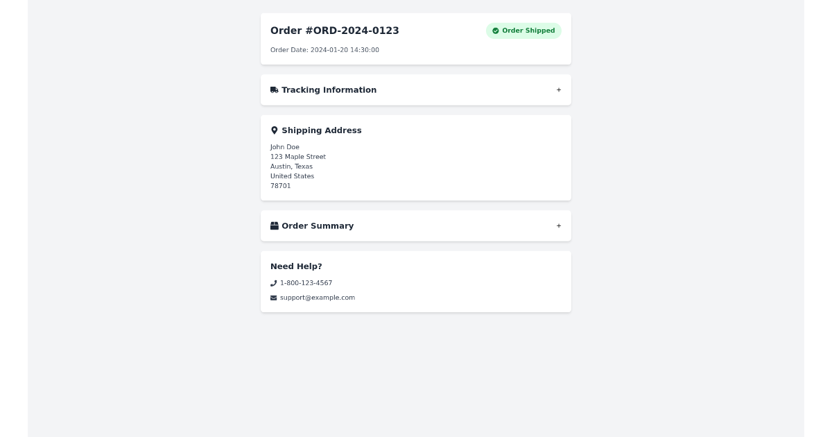 Order Shipment Confirmation Interface | React & Tailwind