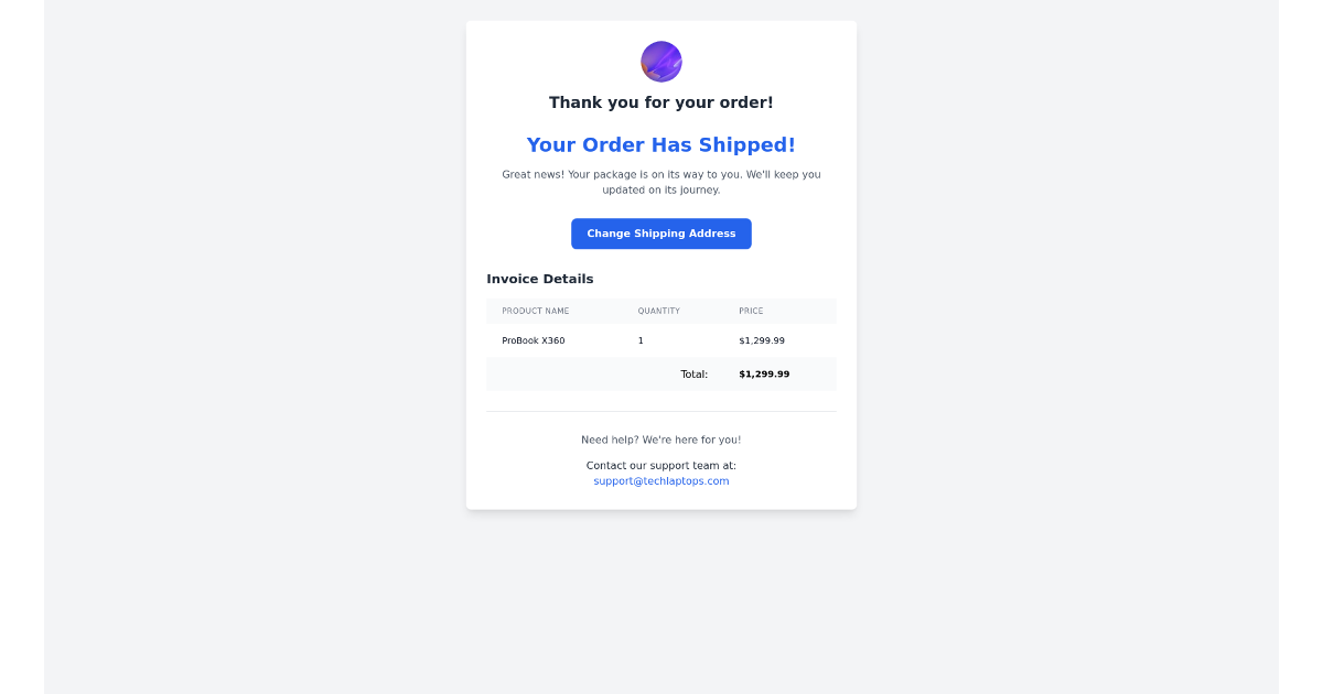 Order Shipped Template - Free Html, Tailwind Component