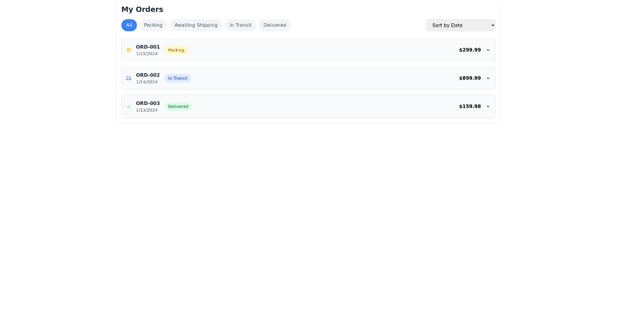Order List - Free React, Tailwind Component