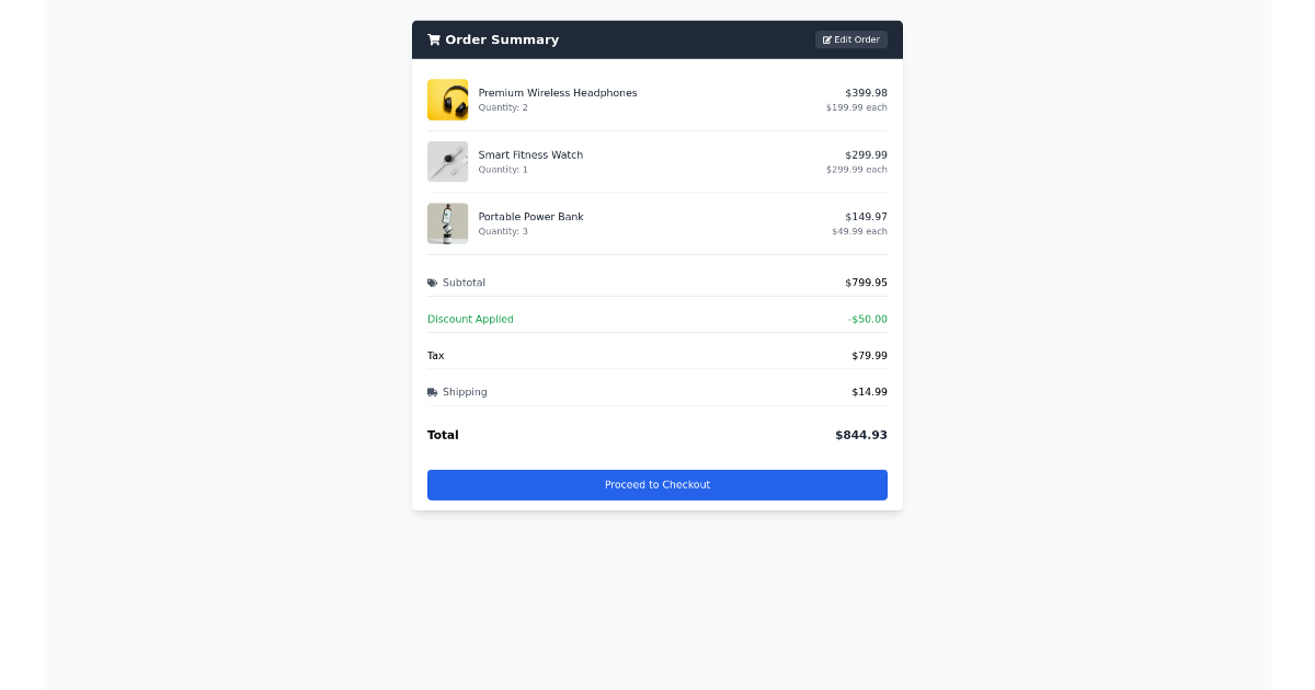 React Order Summary with Payment Details - Tailwind UI