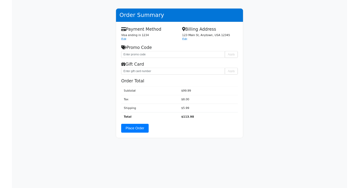 Detailed Order Summary with Checkout - Bootstrap HTML