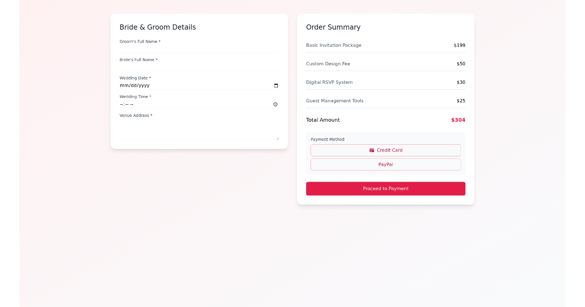 Digital Invitation Checkout - Free Html, Tailwind Component