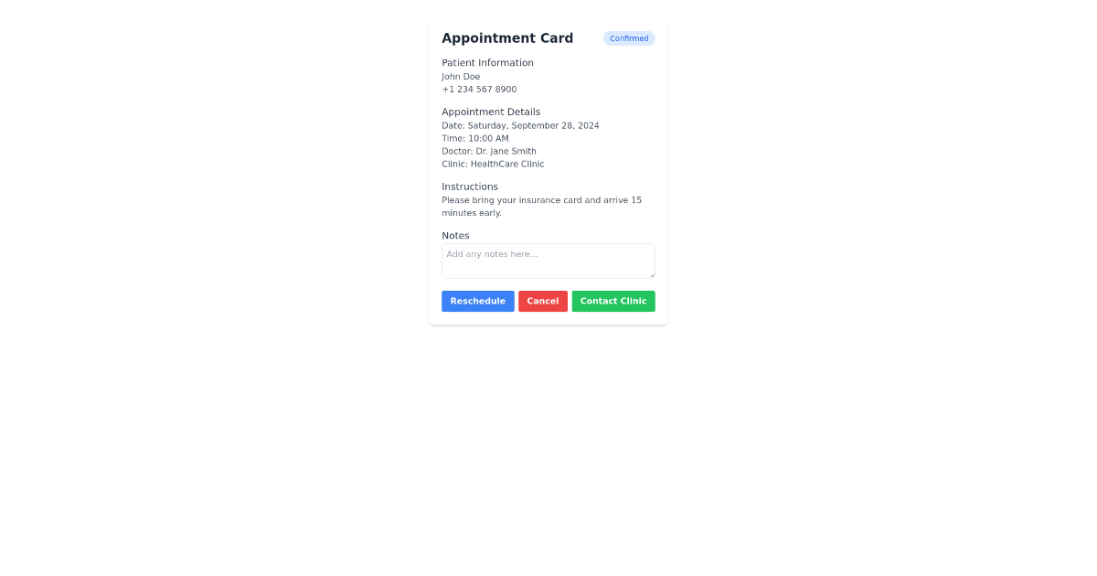 Patient Appointment Card - Free Angular, Tailwind Component