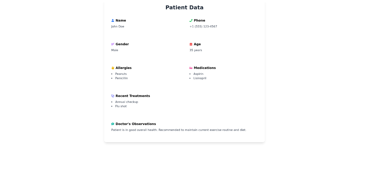 Patient Data Display - Free React, Tailwind Component