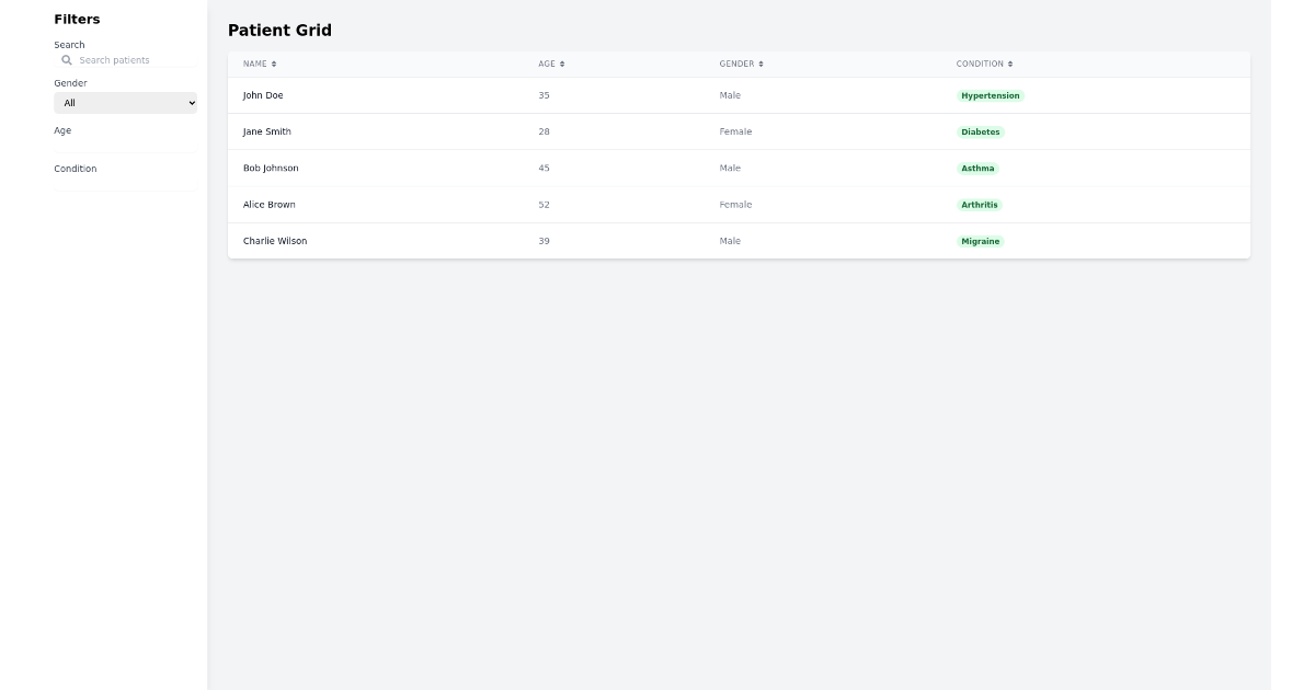 React Patient Grid with Sortable Columns and Modal Popups | Tailwind UI