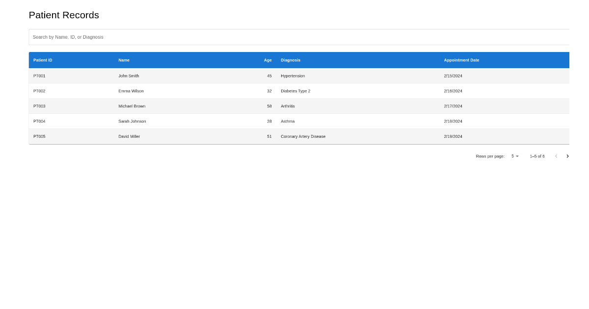 React MUI Patient Records Table Component
