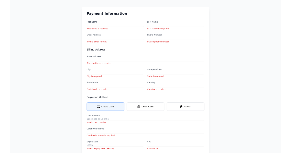 Responsive Payment Form for Course Enrollment - Tailwind React