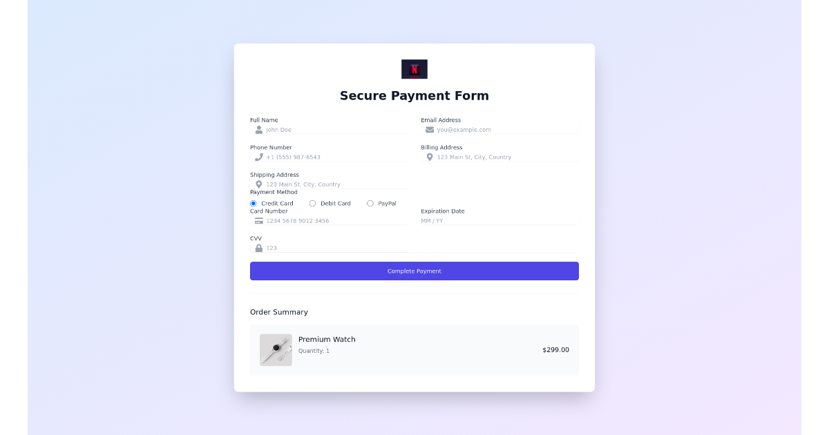 Payment Form - Free React, Tailwind Component