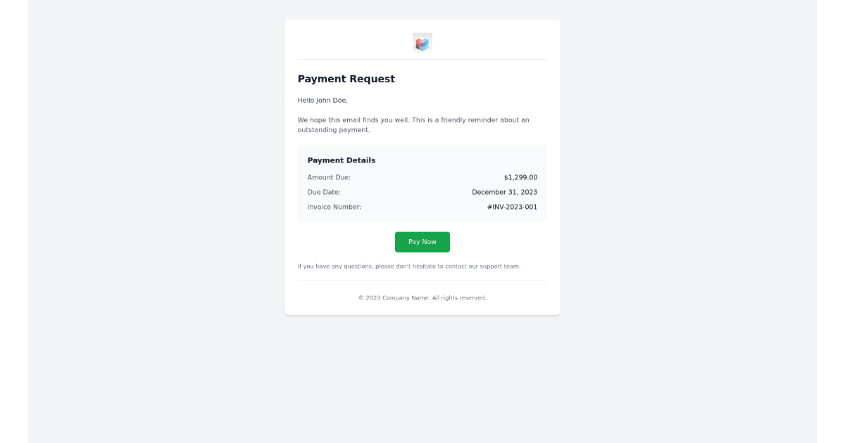 Payment Request Email Template with Green Pay Now Button | Tailwind UI