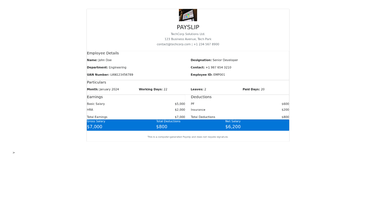 Professional Payslip Template - Free Html, Bootstrap Component