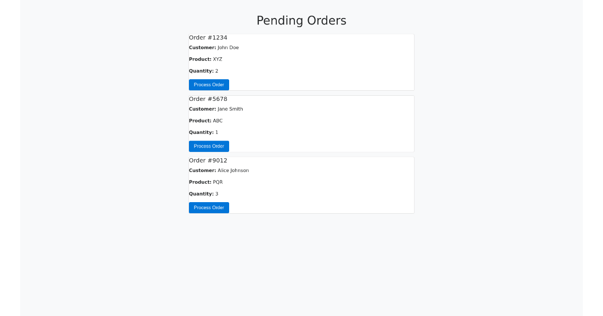 Pending Orders Dashboard - Free Html, Bootstrap Component
