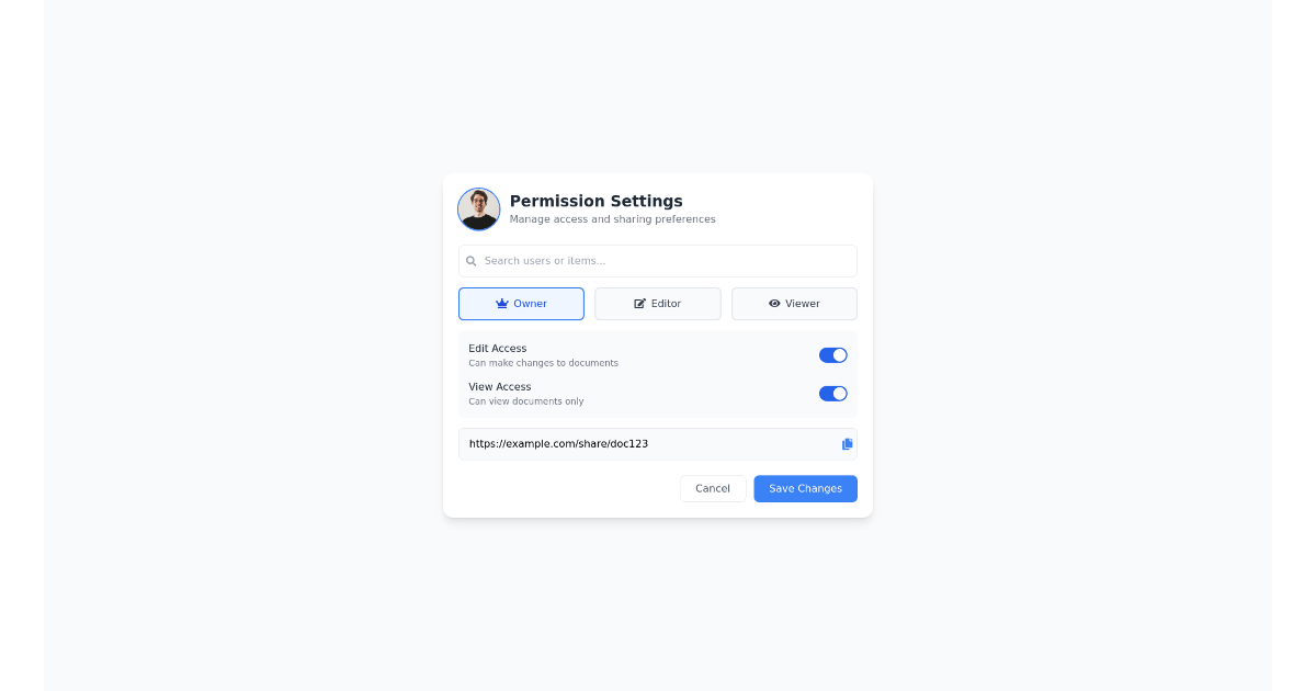 Sleek Permission Interface with Avatar, Role Options, and Toggles ...