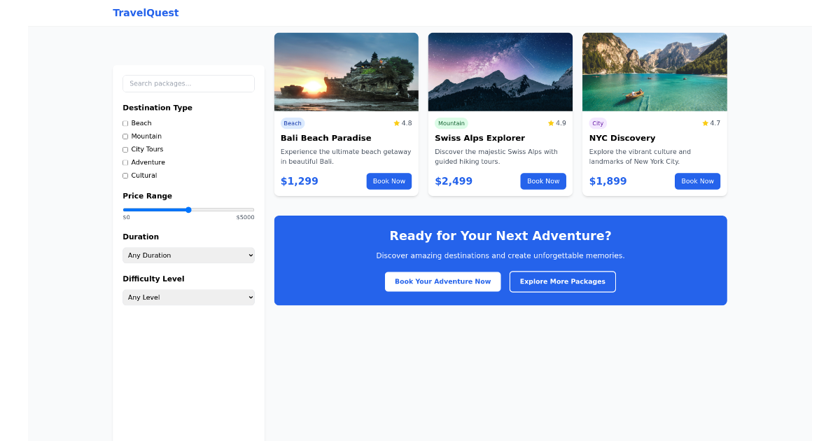 Tour Package Explorer - Free Html, Tailwind Component