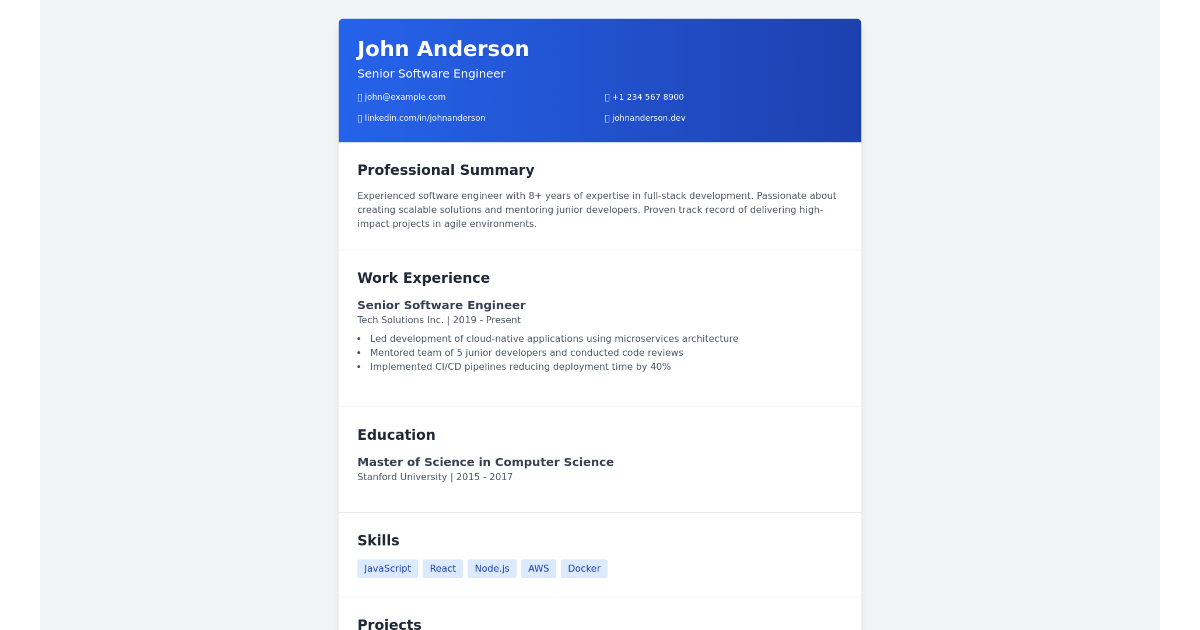 Responsive Personal CV Template Using HTML & Tailwind CSS