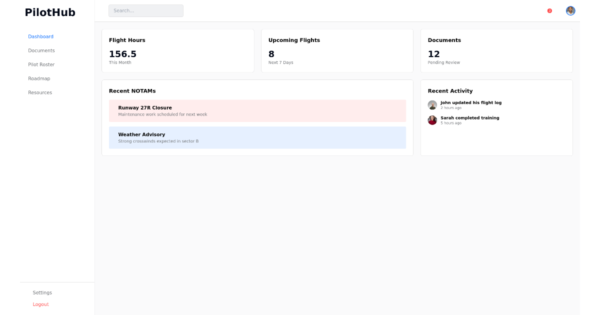 PilotHub - Creative Airline Pilot Dashboard with Colorful Features