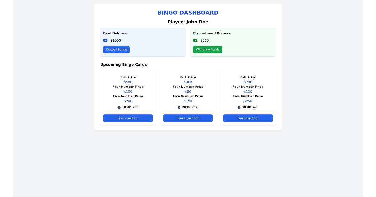 Bingo Dashboard - Free React, Tailwind Component