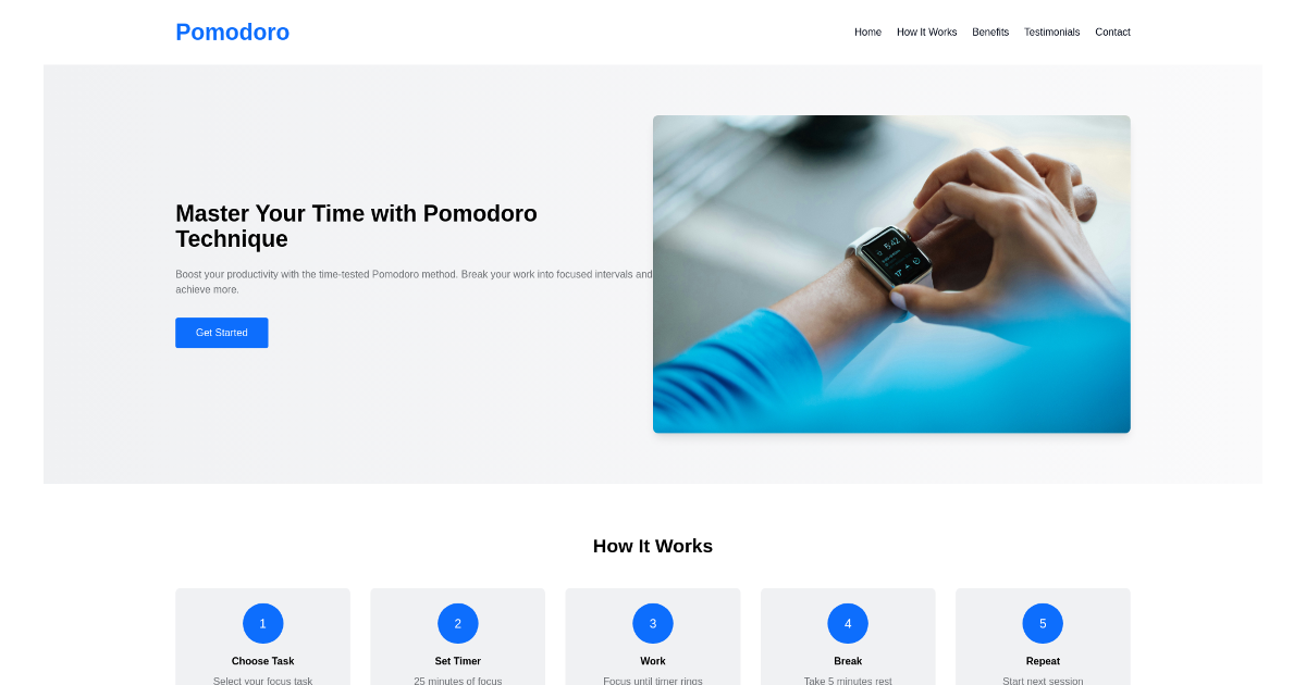 Pomodoro Landing Page - Free Html, Tailwind Component