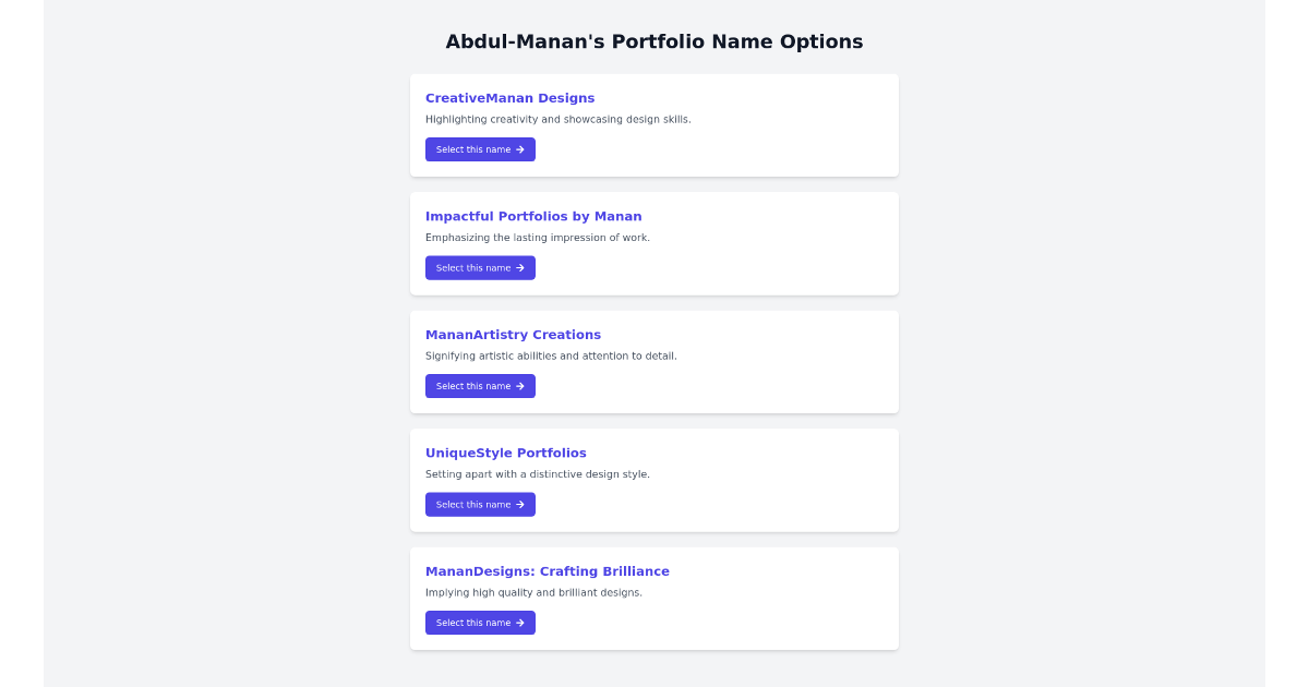 Portfolio Name Selector - Free React, Tailwind Component