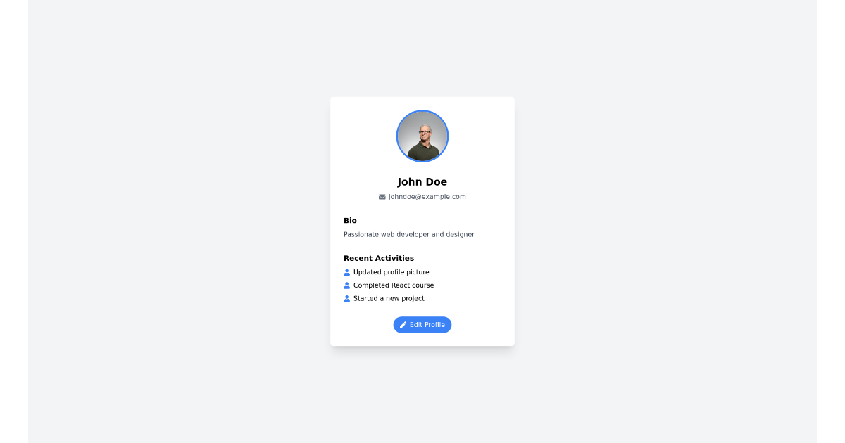 React Portfolio User Profile Card with Tailwind CSS