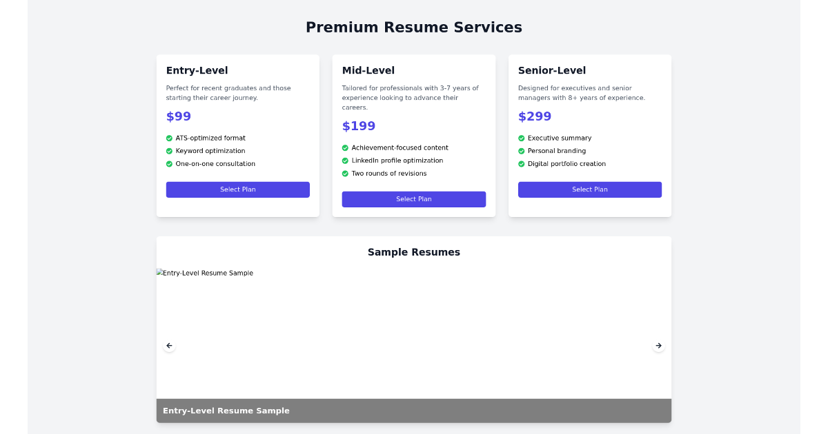 Premium Resume Services - Free React, Tailwind Component