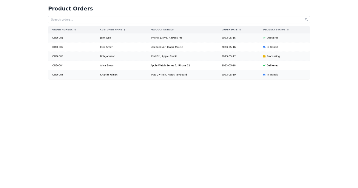 Order List - Free React, Tailwind Component