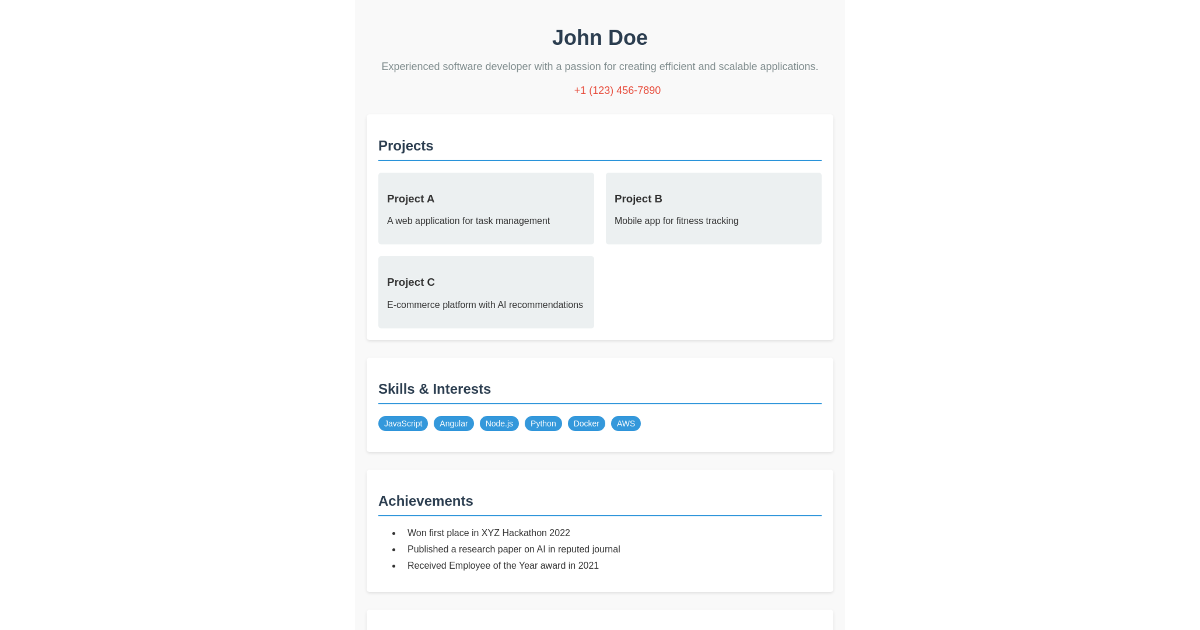 Resume Template - Free Angular, Css Component
