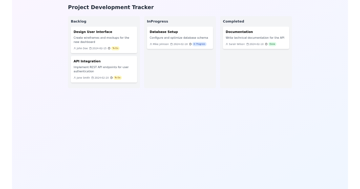 Project Tracker - Free React, Tailwind Component