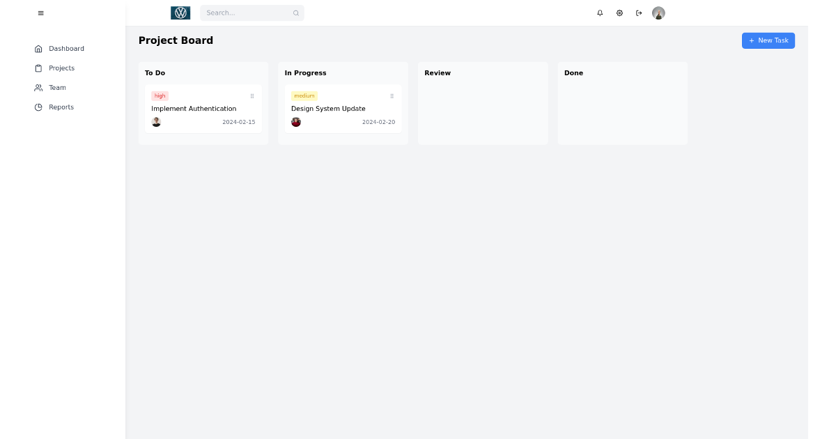 React Project Management Dashboard with Tailwind