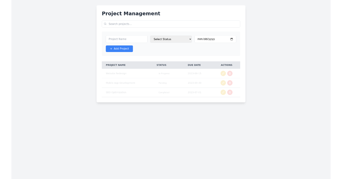 Modern React Project Management UI with Tailwind CSS