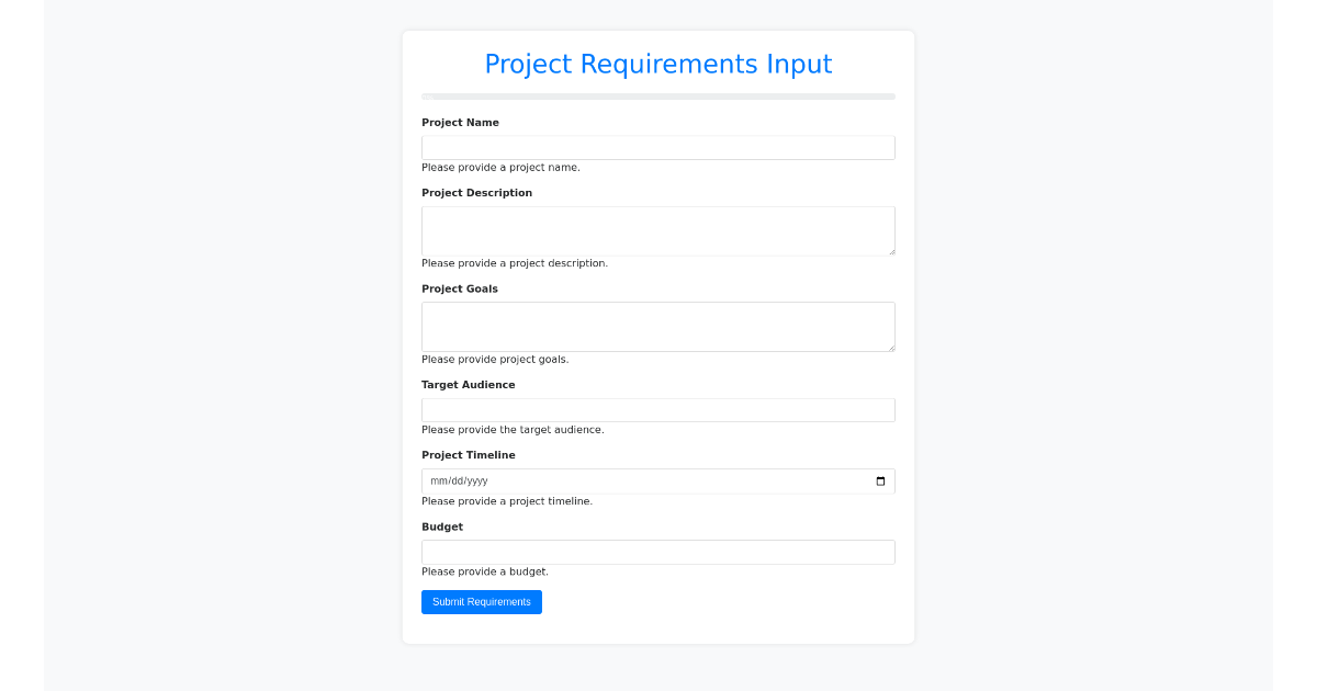 Project Requirements Input - Free Html, Bootstrap Component