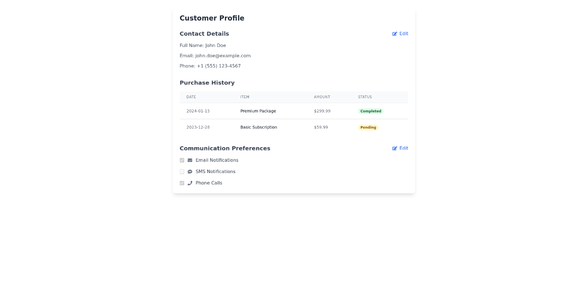 Customer Profile - Free React, Tailwind Component