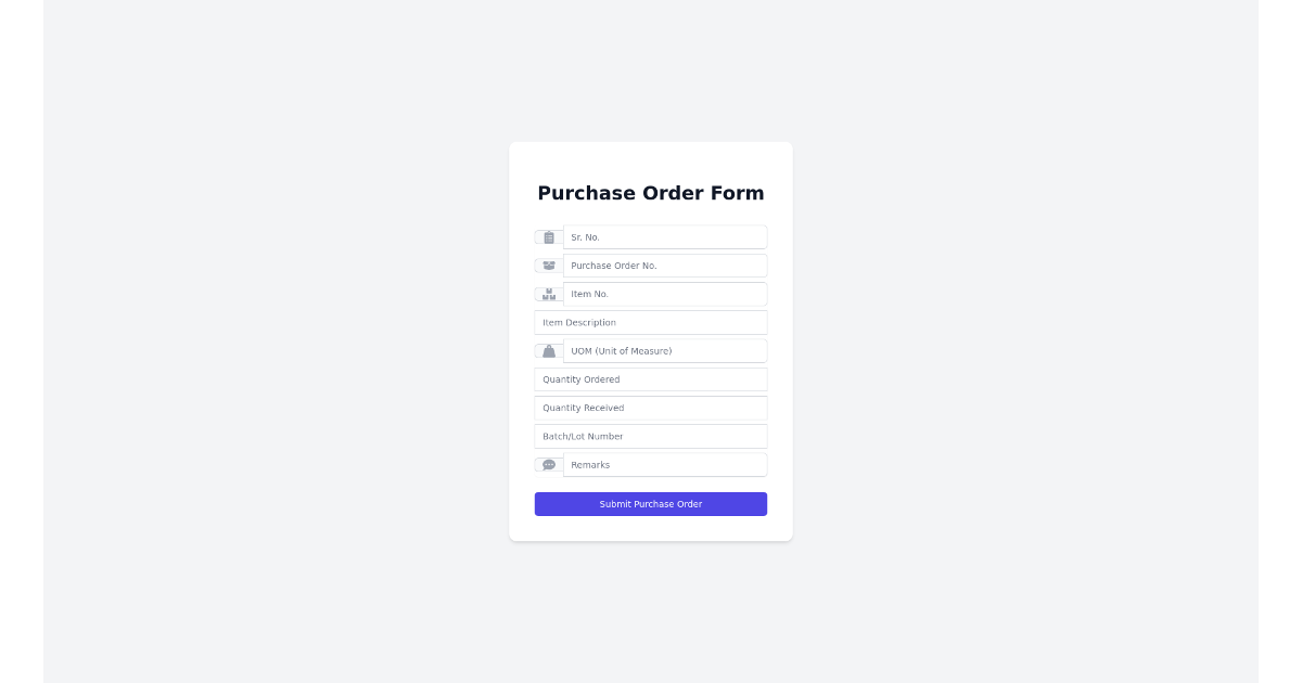 Purchase Order Form - Free React, Tailwind Component
