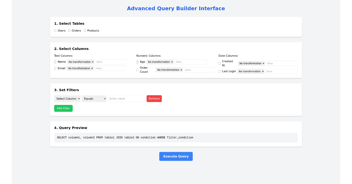 Query Builder Interface - Free Html, Tailwind Component
