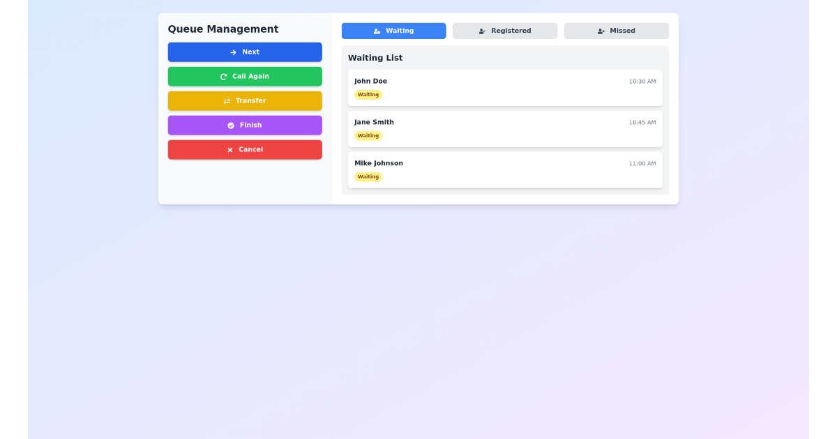 Queue Management Dashboard - Free React, Tailwind Component