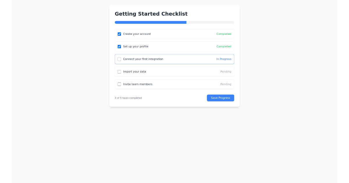 Interactive Progress Checklist - Free Html, Tailwind Component