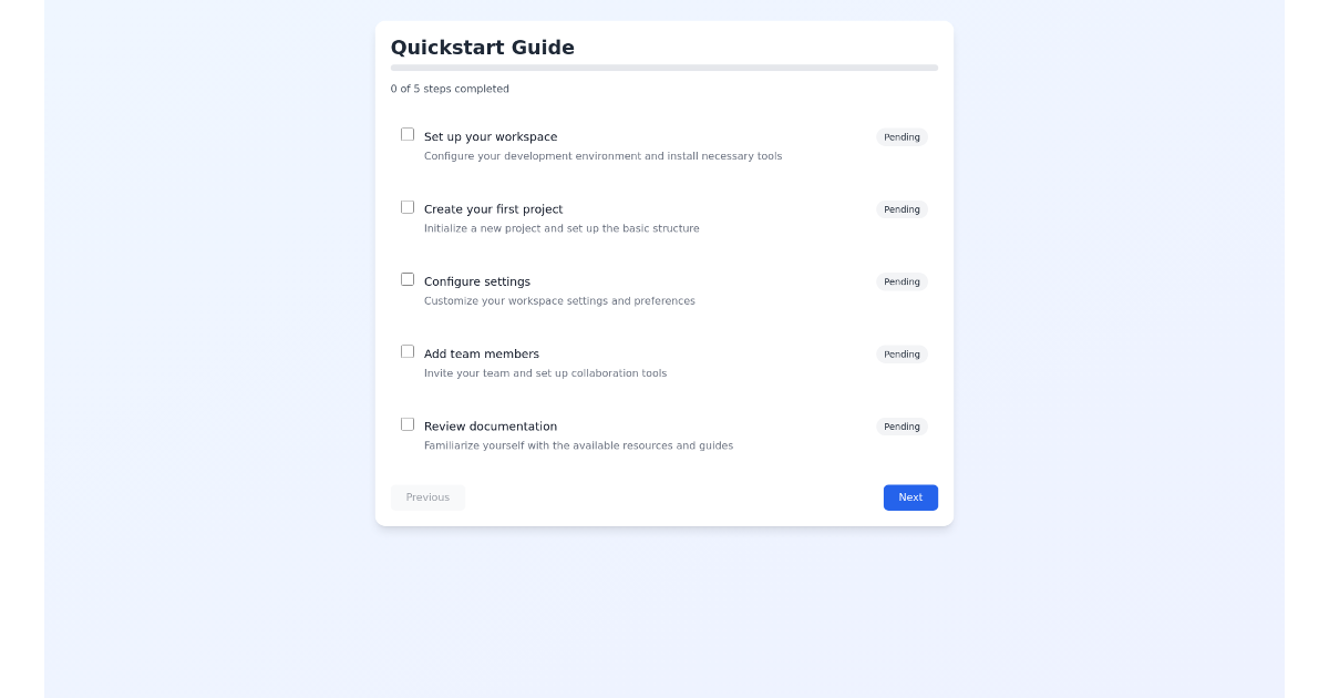 Angular Quickstart Checklist with Responsive Progress Tracker | Tailwind UI