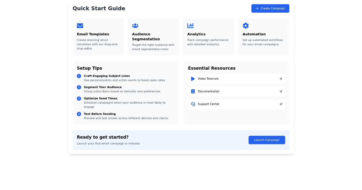 Quick Start Panel - Free React, Tailwind Component