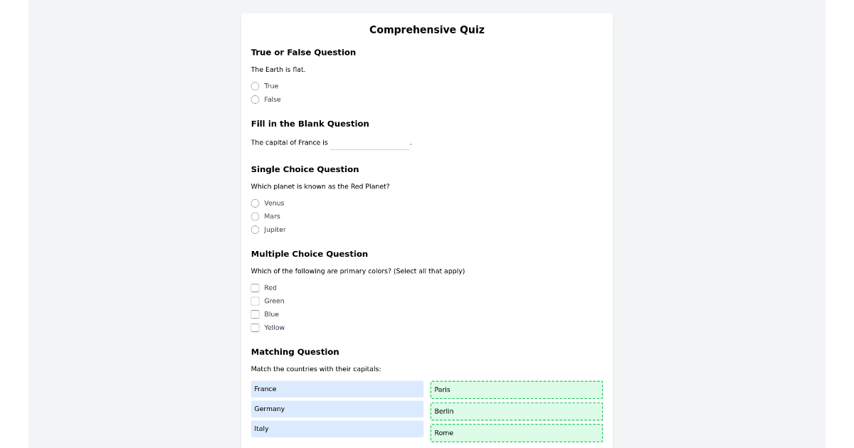 Comprehensive Quiz Component - Free Html, Tailwind Component