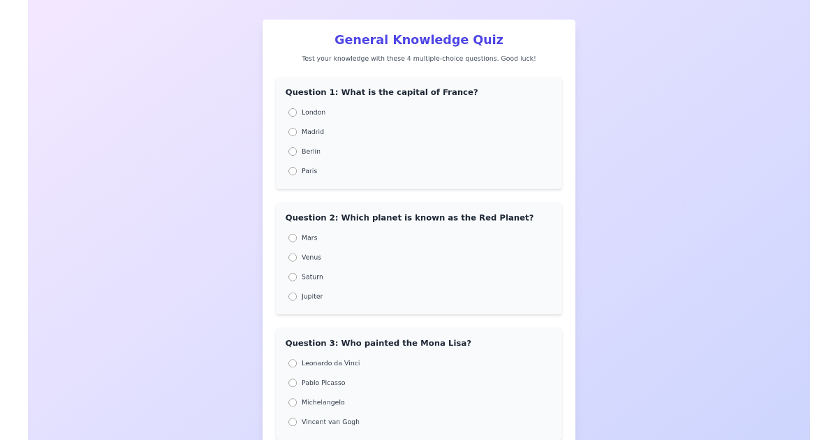 Quiz - Free React, Tailwind Component