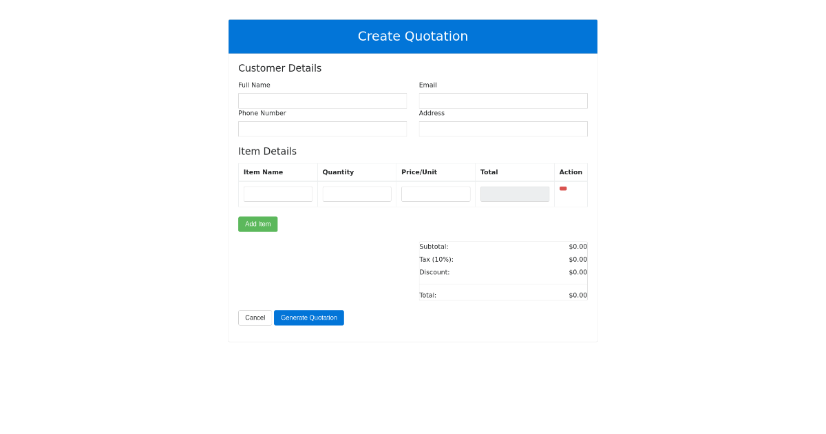 Quotation Generator Template - Free Html, Bootstrap Component