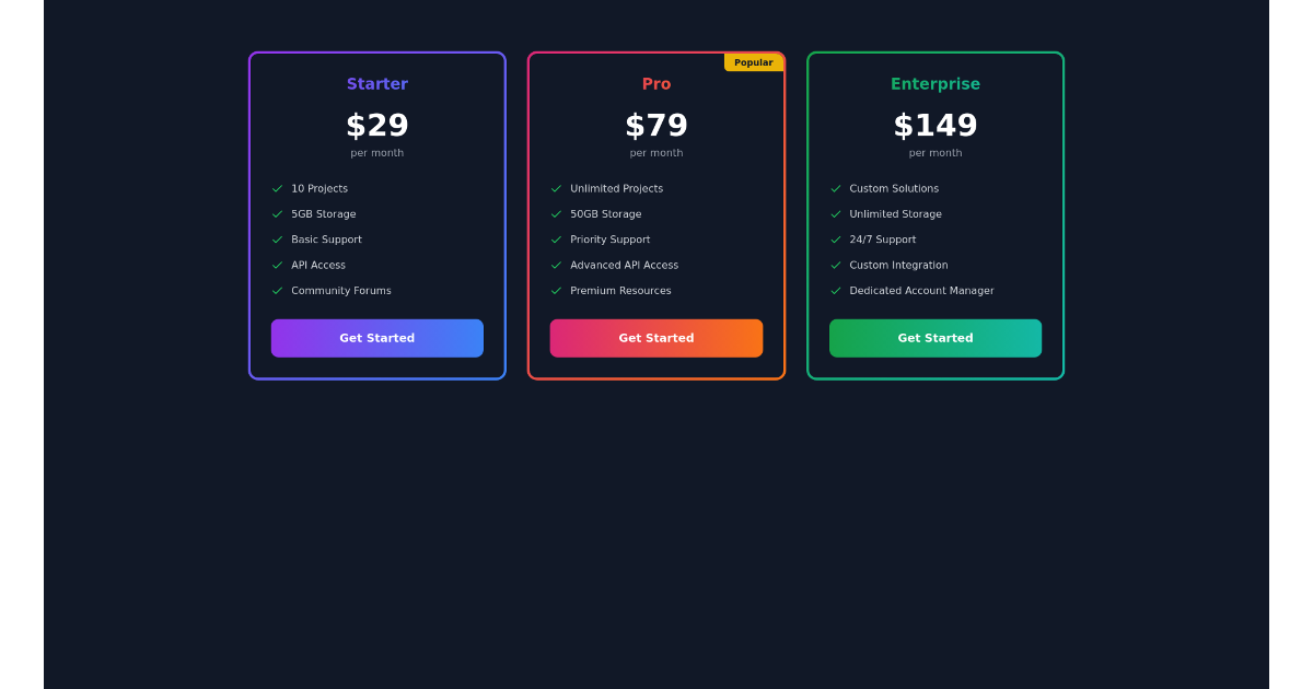 Radical Pricing Plans - Free React, Tailwind Component