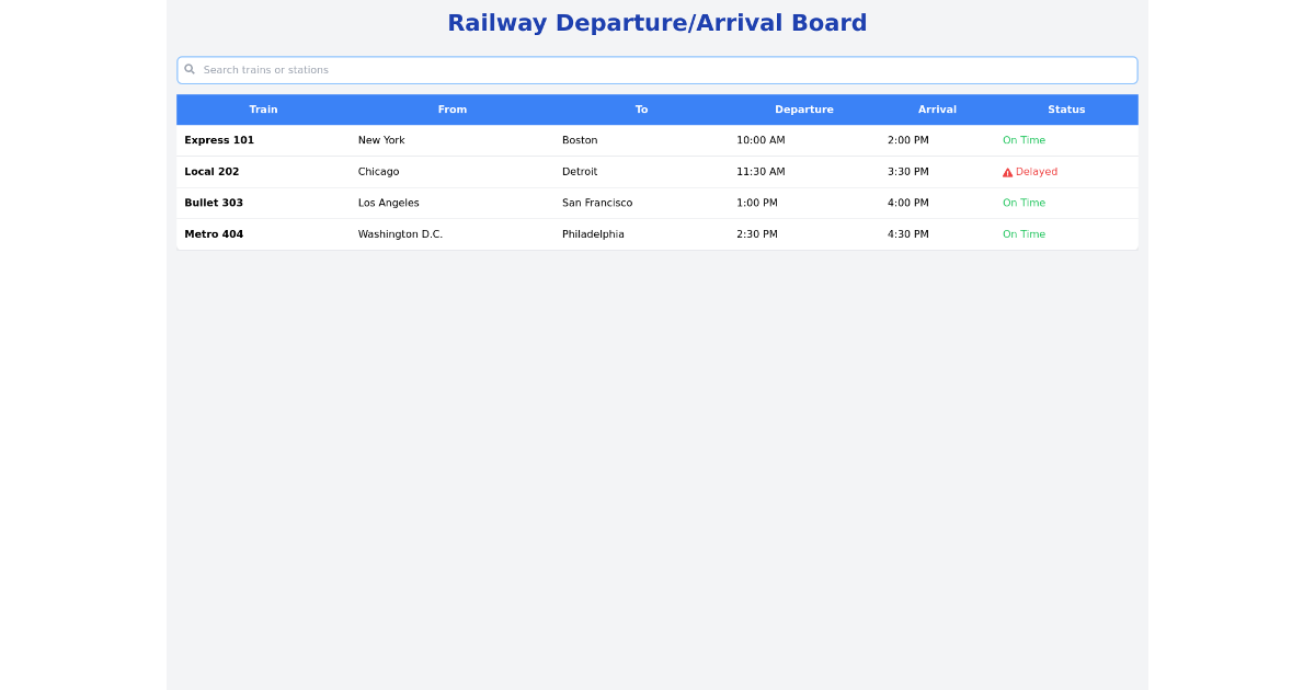 Railway Board - Free React, Tailwind Component