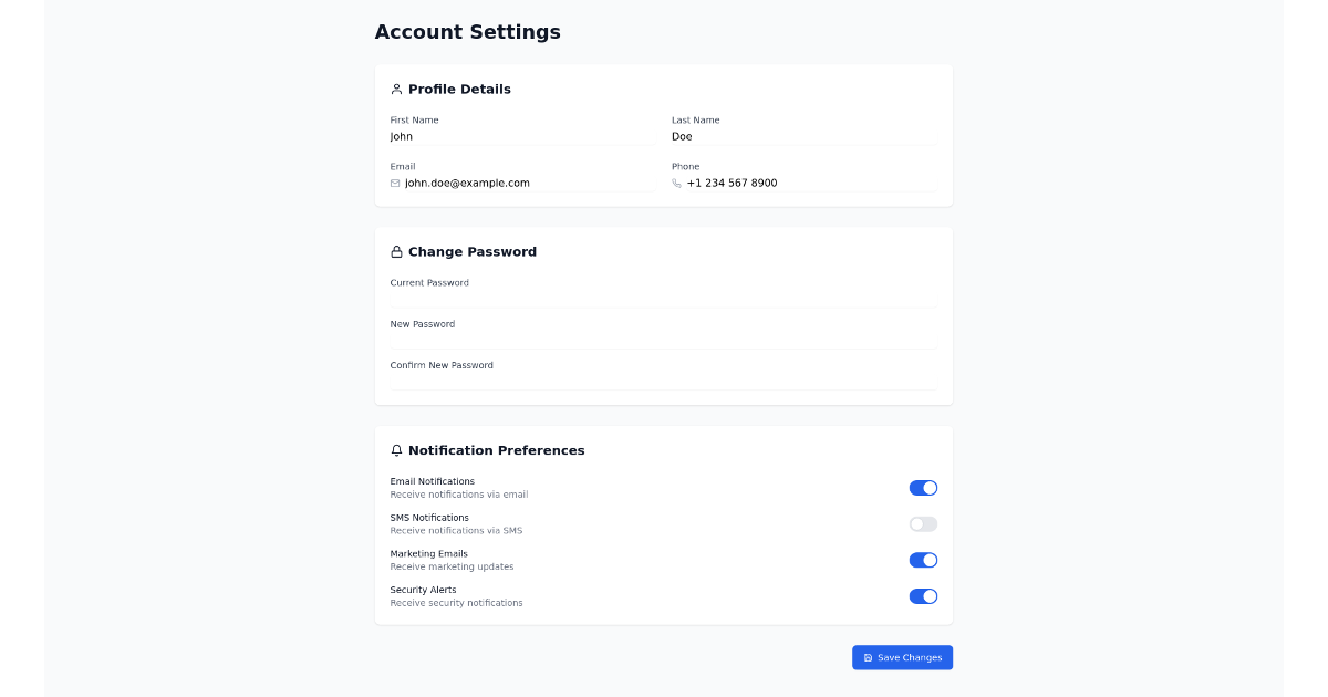 Account Settings - Free React, Tailwind Component