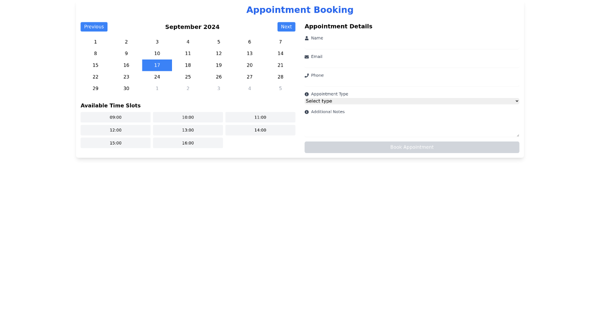 Appointment Booking - Free React, Tailwind Component