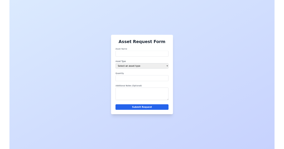 Asset Request Form - Free React, Tailwind Component