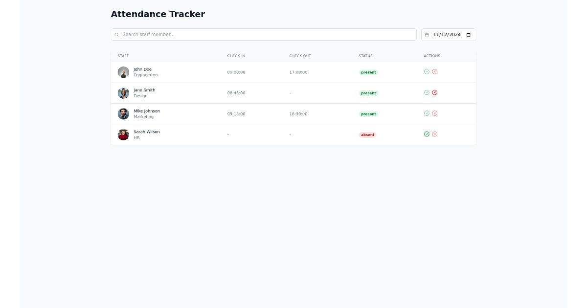 Attendance Tracker - Free React, Tailwind Component