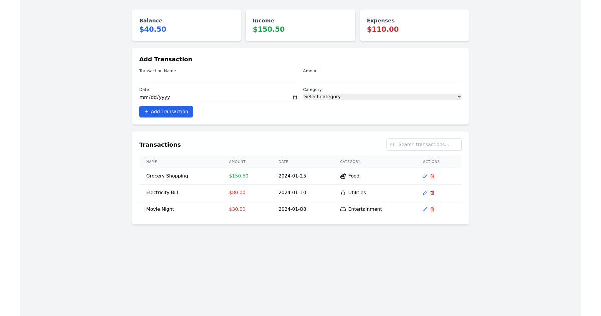 Expense Tracker - Free React, Tailwind Component